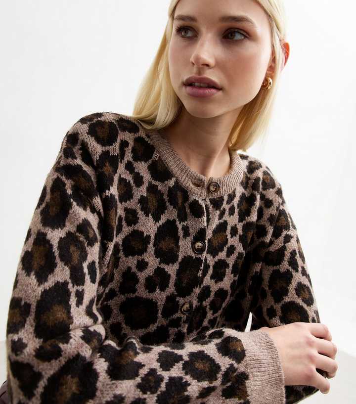 Brown Knit Animal Print Crew Neck Cardigan | New Look
