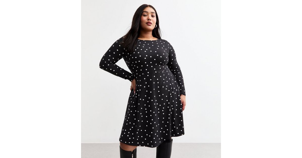 Curves Black Polka Dot Mini Dress | New Look