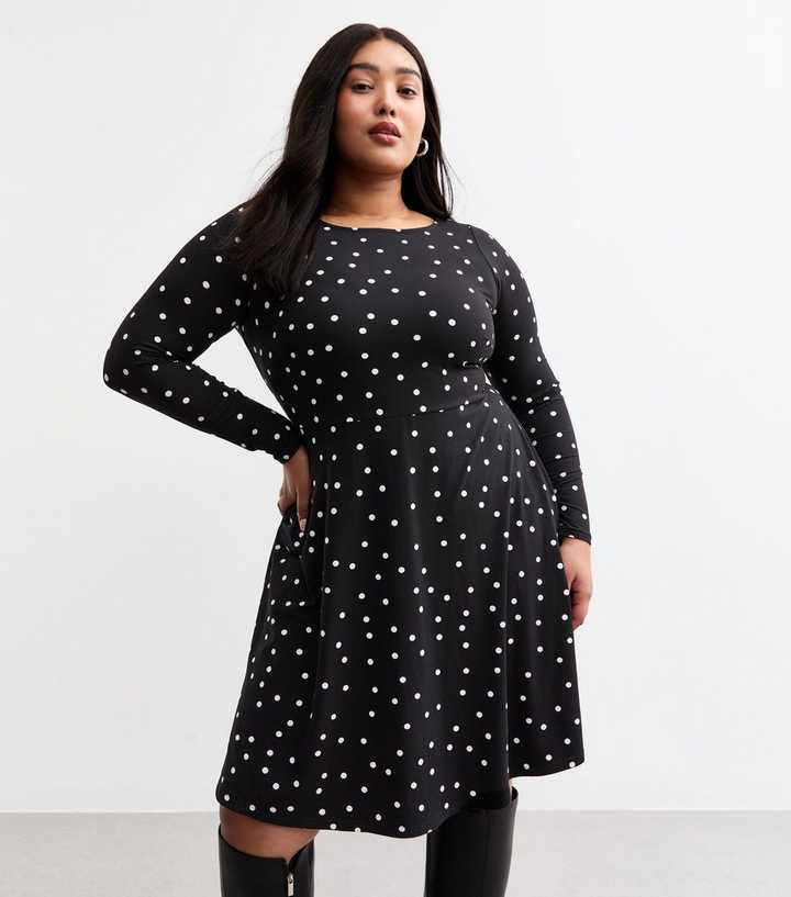 Curves Black Polka Dot Mini Dress | New Look