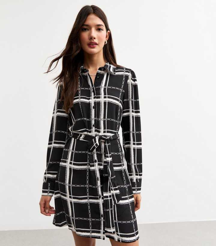 Black Checked Mini Shirt Dress | New Look