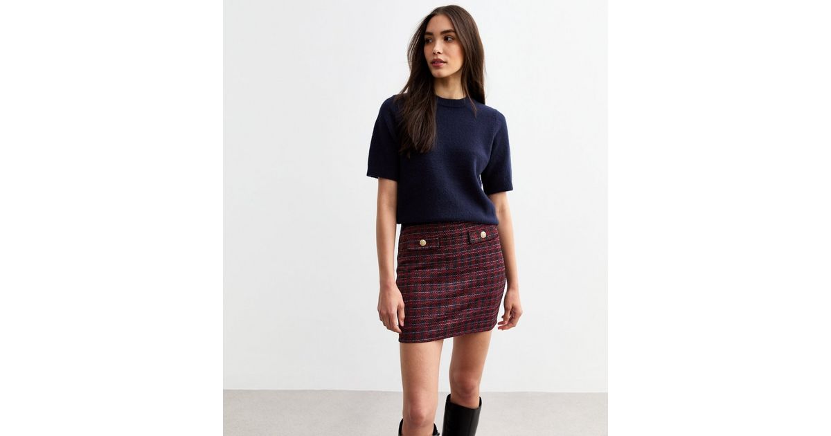 Red Stretch Boucle Mini Skirt | New Look