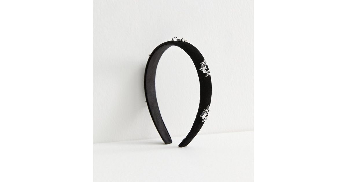 Black Star Studs Padded Velvet Headband | New Look