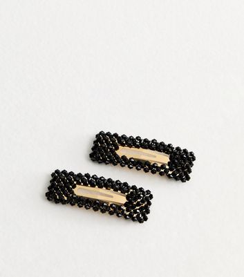 2 Pack Black Beaded Hair Slides | New Look