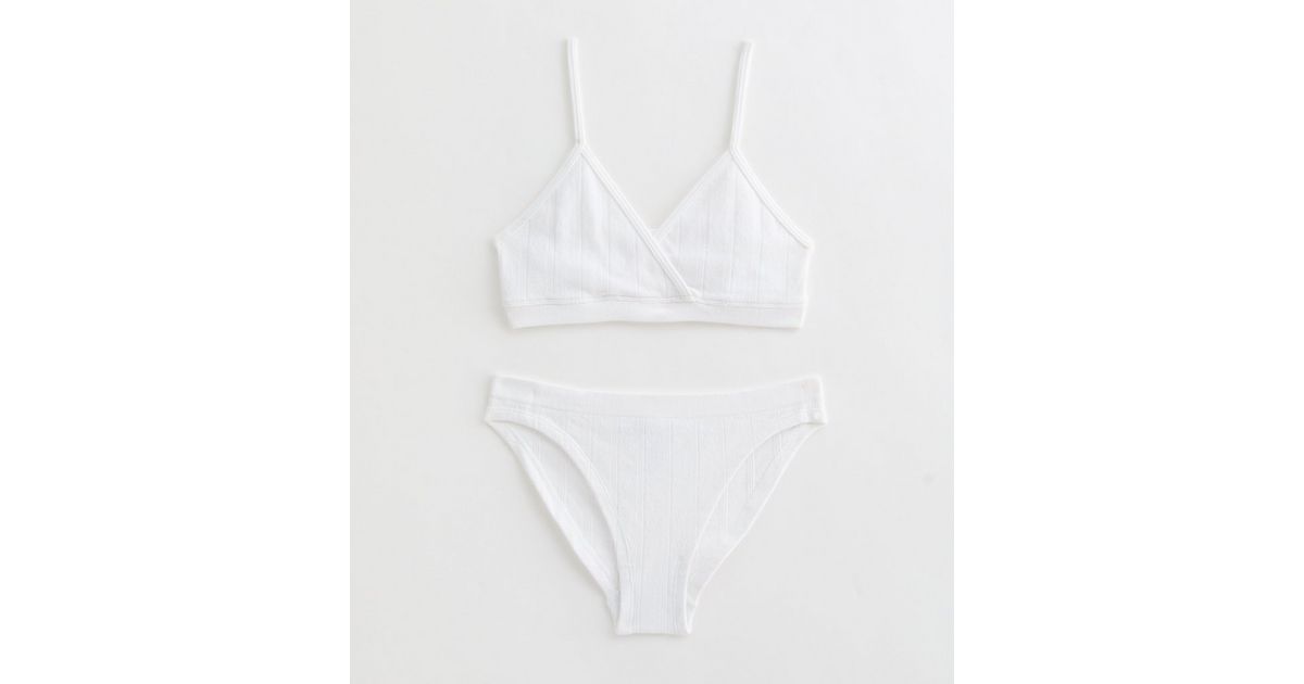 Girls White Heart Pointelle Crop Top And Briefs Set | New Look
