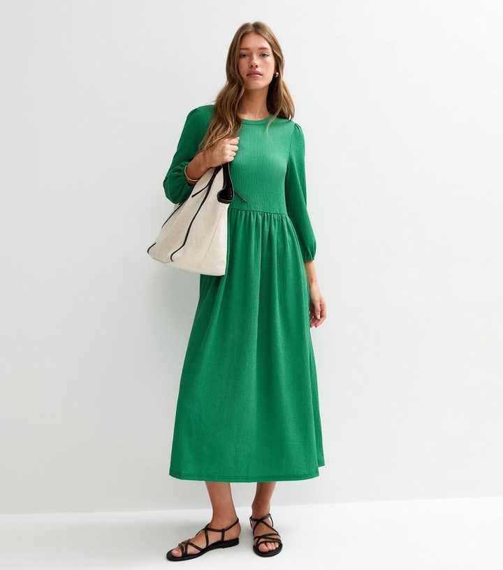 Green Crinkled Jersey Midi Smock Dress | New Look