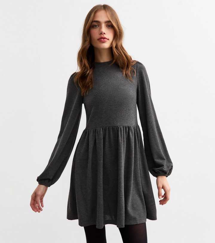 Dark Grey Jersey Smock Mini Dress | New Look
