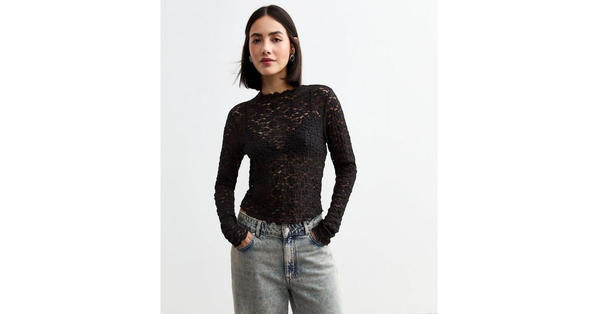 Black High Neck Lace Top | New Look