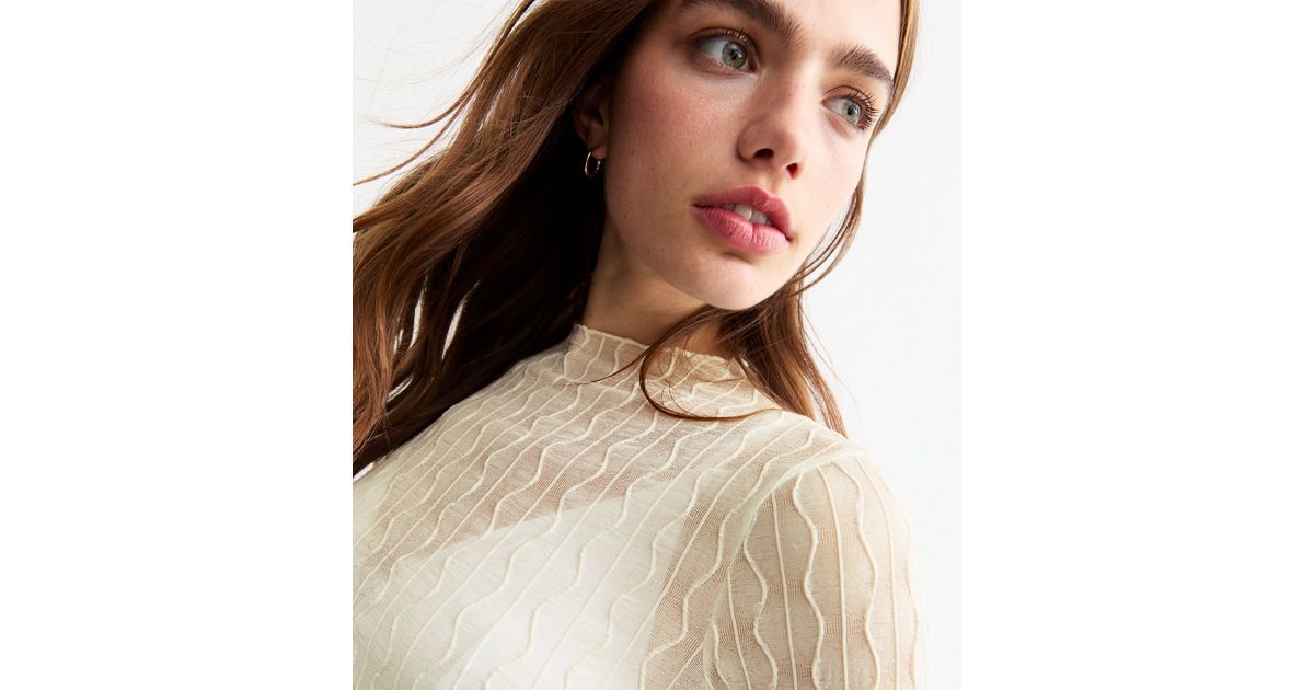 Cream Textured Sheer Knit Top | New Look