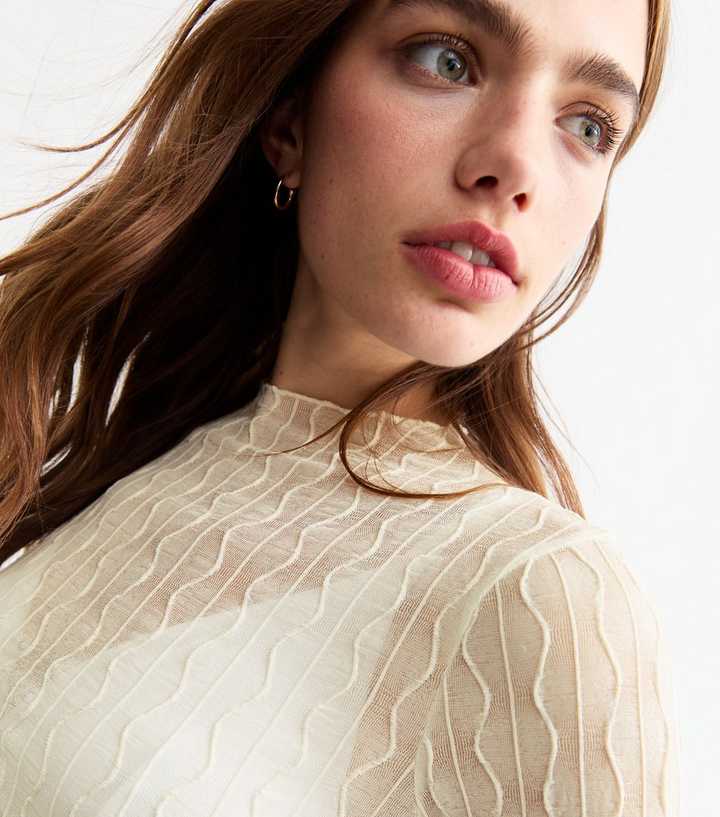 Cream Textured Sheer Knit Top | New Look