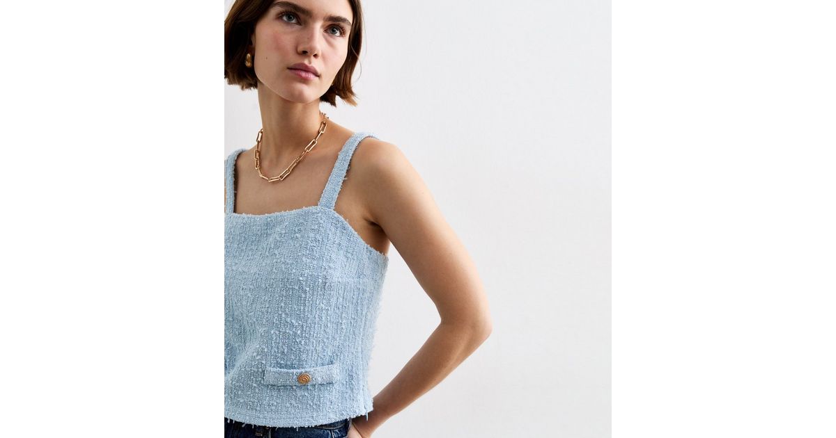 Pale Blue Textured Button Detail Cropped Vest | New Look