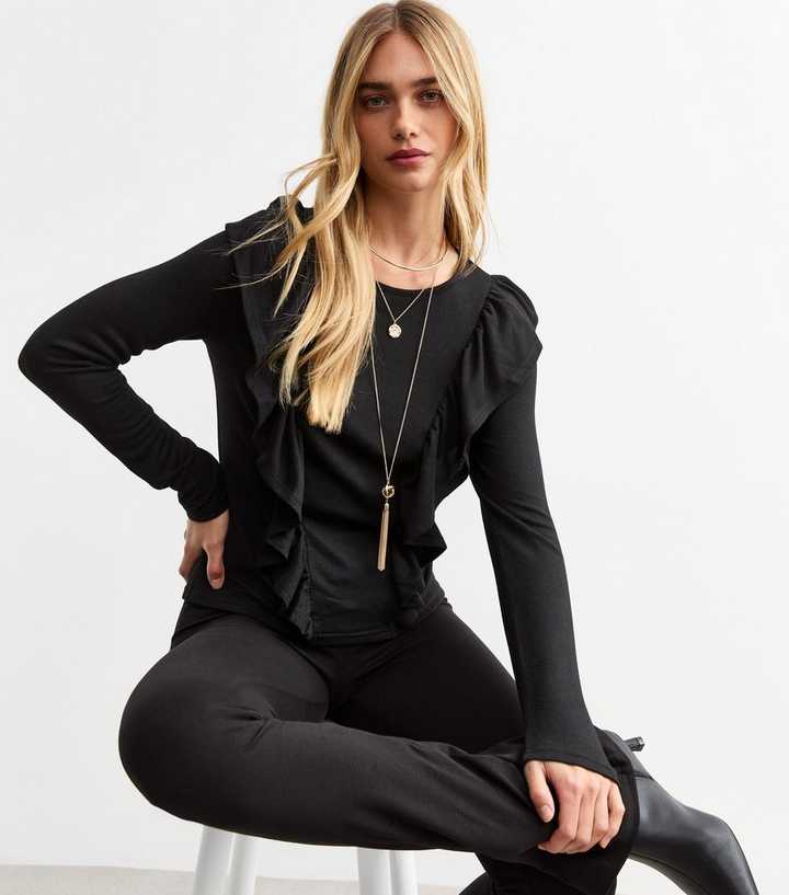 Black Ruffled Soft Top | New Look