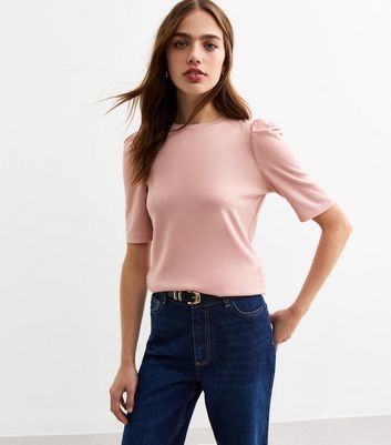 Pink Gathered Puff Sleeve Soft Touch Top | New Look
