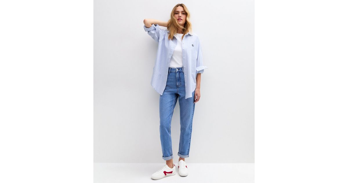 Blue Folded Cuff Mom Jeans | New Look