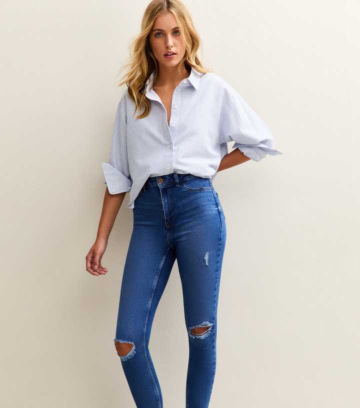 Tall Blue Ripped Skinny Jeans | New Look