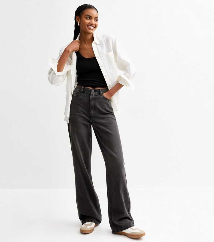 Tall Washed Black High Waist Adalae Wide Leg Jeans | New Look