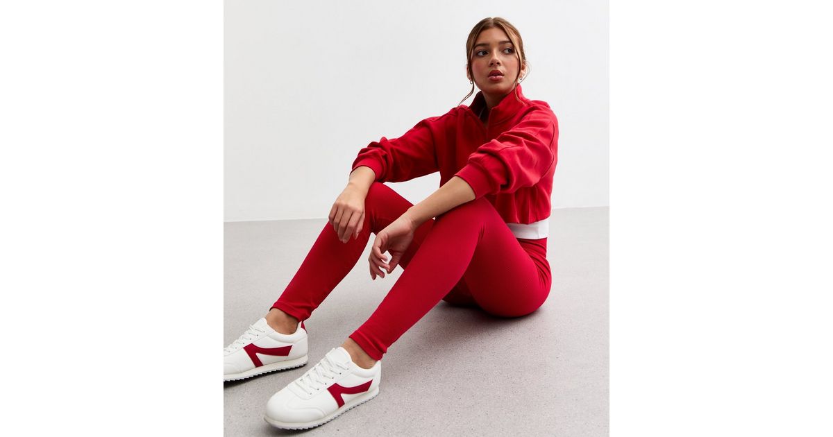 Girls Red Ribbed Leggings | New Look