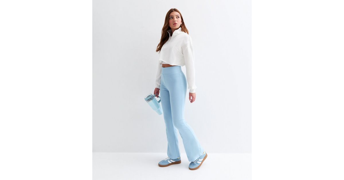Girls Light Blue Flared Stretch Cotton Leggings | New Look