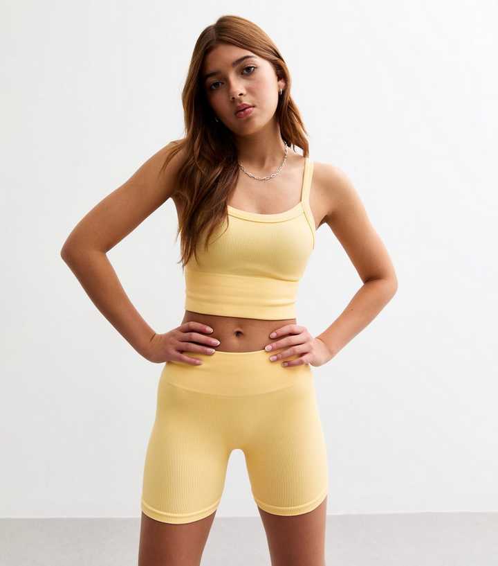 Girls Pale Yellow Ribbed Cycling Shorts | New Look