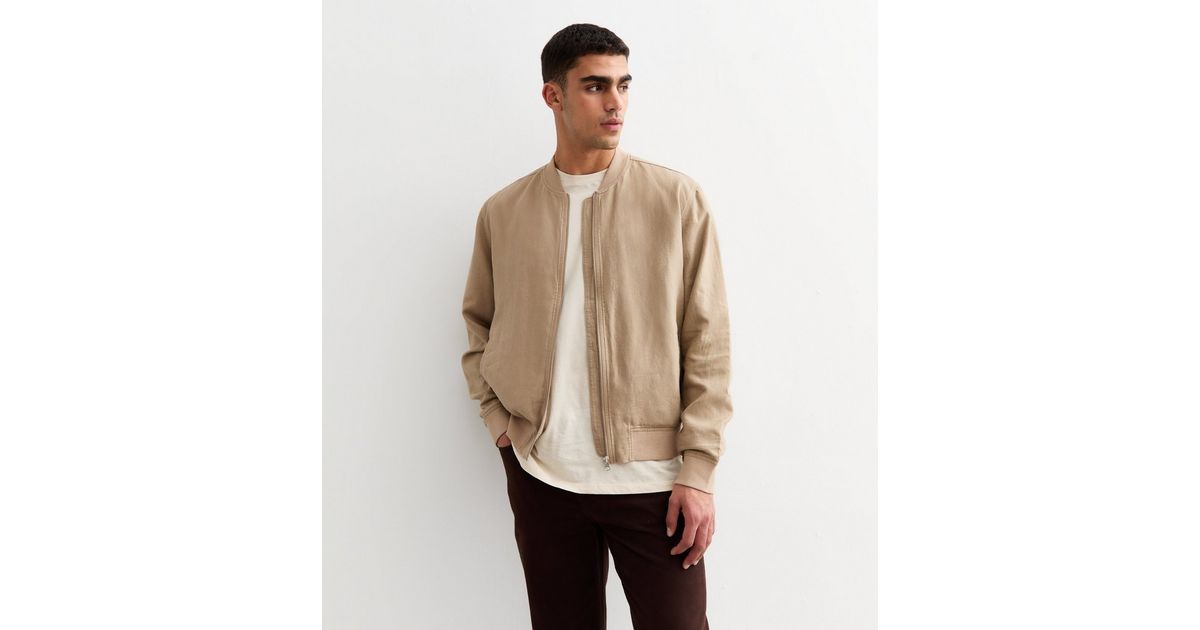 Tan Regular Linen Blend Bomber Jacket | New Look
