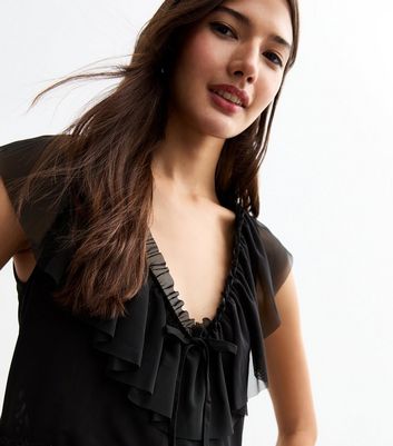 Black Ruffled Tulle Top | New Look