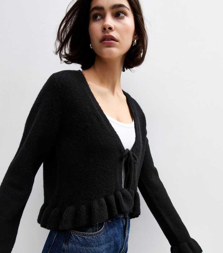 Black V-Neck Tie Front Cardigan | New Look
