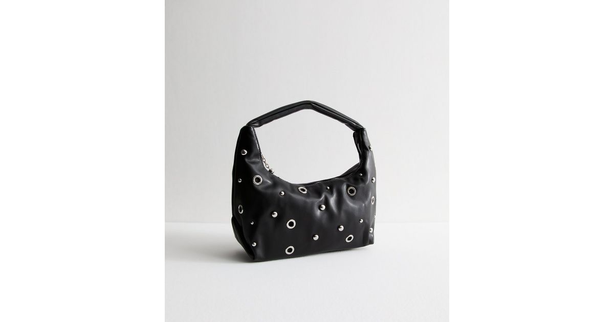 Black Faux Leather Eyelet Shoulder Bag | New Look