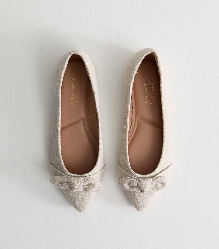 Wide Fit Cream Linen-Look Ballet Pumps | New Look