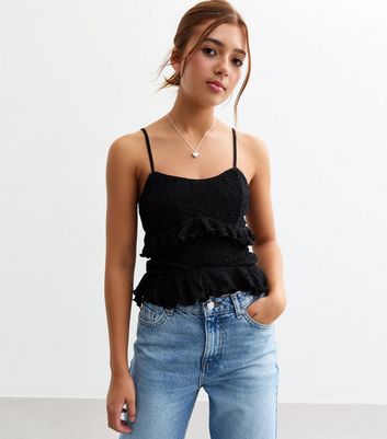 Girls Black Ruffled Lace Cami Top | New Look
