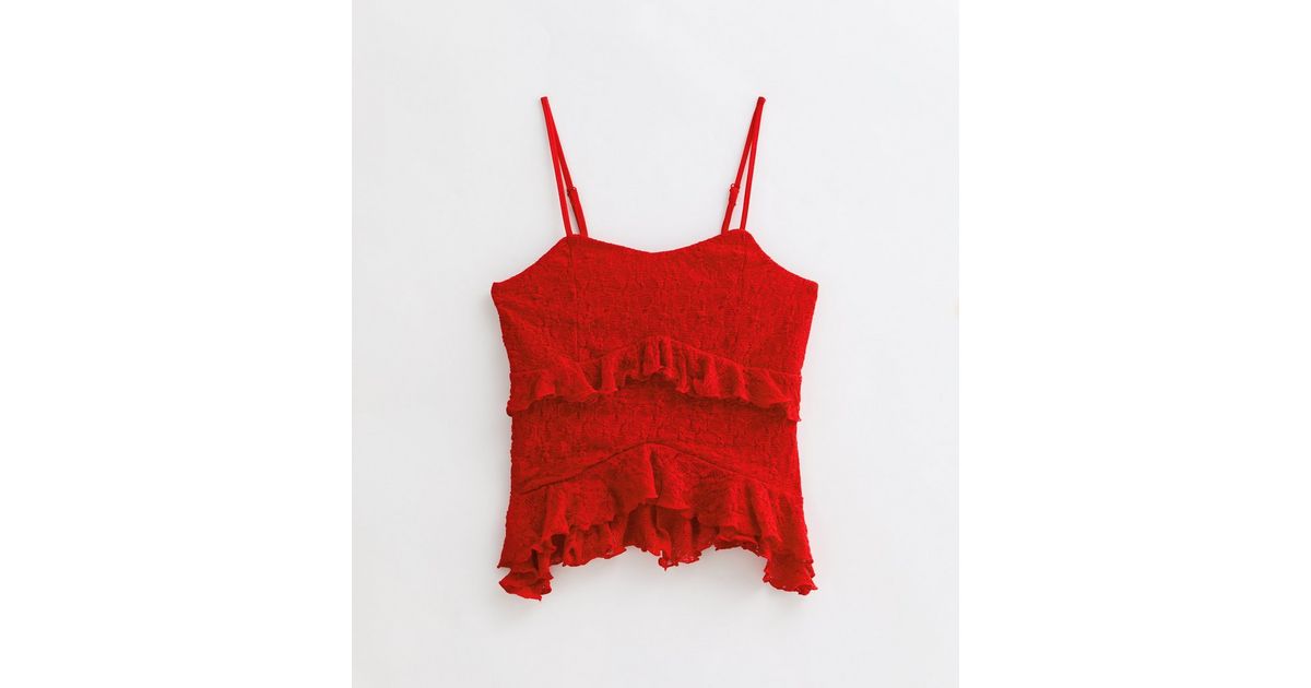 Girls Red Ruffled Lace Cami Top | New Look