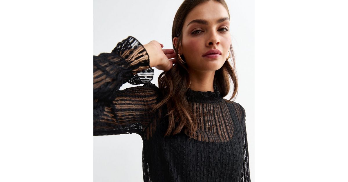 Cutie London Black Ruffle Lace Top | New Look