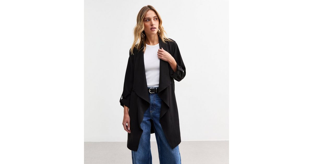 Black Waterfall Hem Duster Jacket | New Look