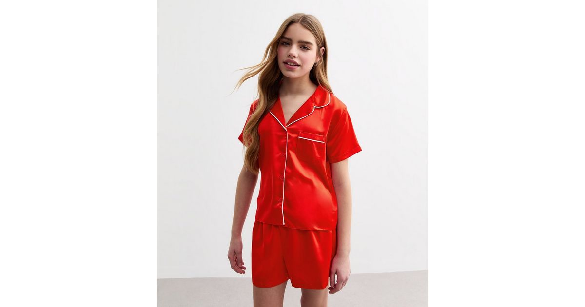 Girls Red Satin Shirt And Shorts Pyjamas | New Look