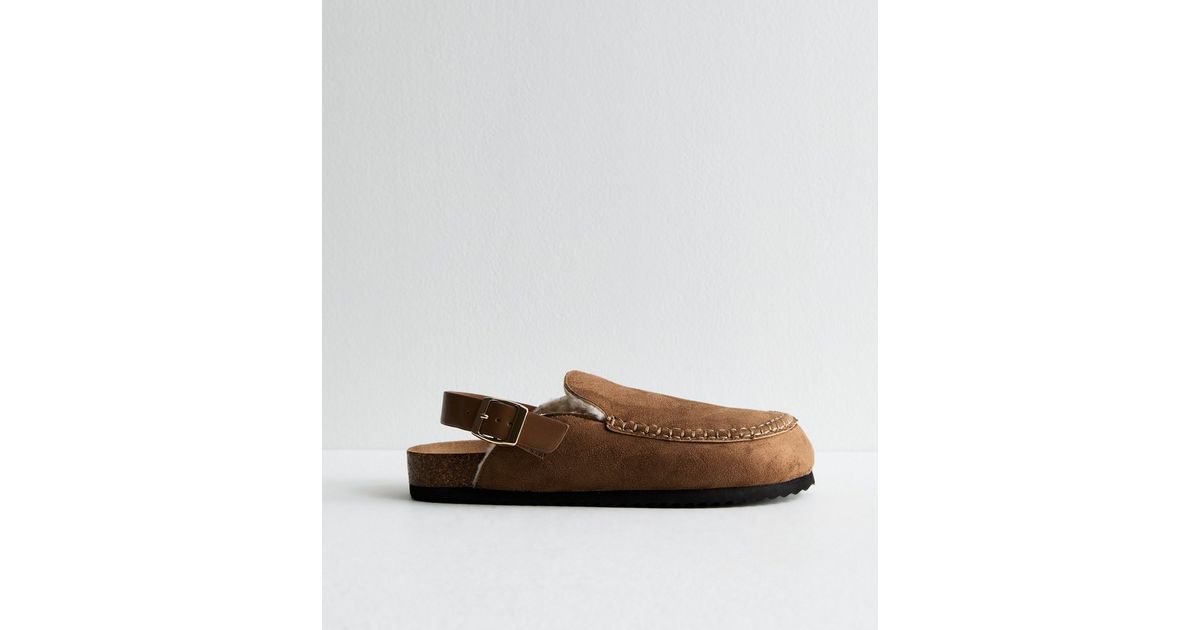 Truffle Tan Buckled Suedette Mules | New Look