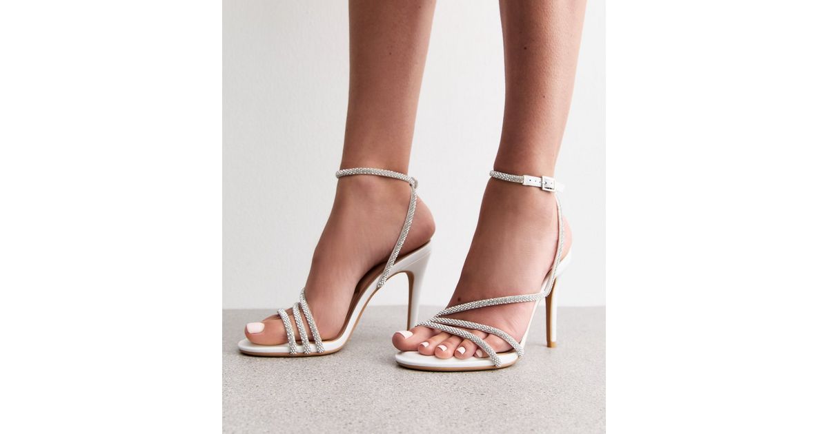 White Diamantè Embellished Triple Strap Stiletto Sandals | New Look