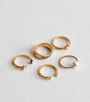 Pack Of 5 Gold Tone Rings | New Look