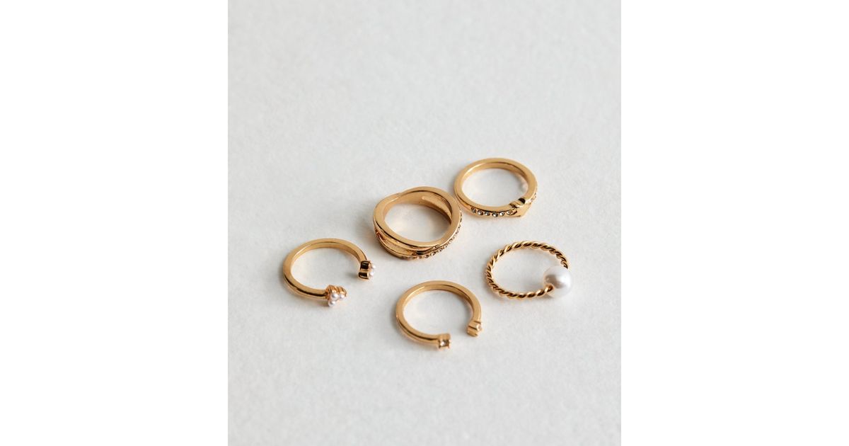 Pack Of 5 Gold Tone Rings | New Look