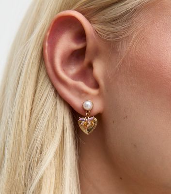 Gold drop heart earrings store