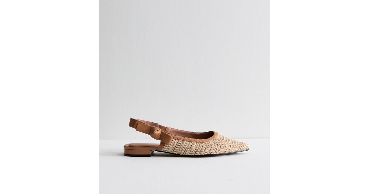 Cream Raffia Look Slingback Flat Pumps | New Look