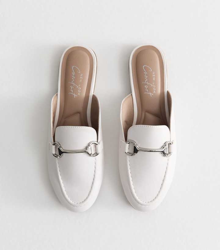 White Faux Leather Snaffle Detail Backless Loafers | New Look
