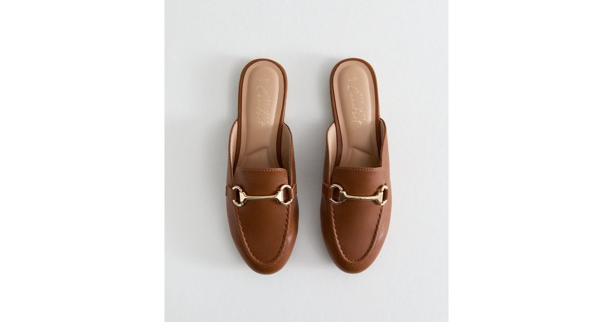 Tan Faux Leather Snaffle Detail Backless Loafers | New Look