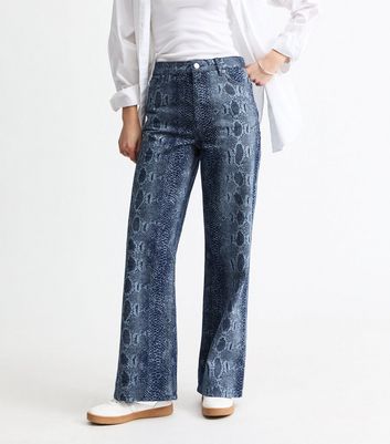 Blue Snakeskin Print Wide Leg Jeans | New Look