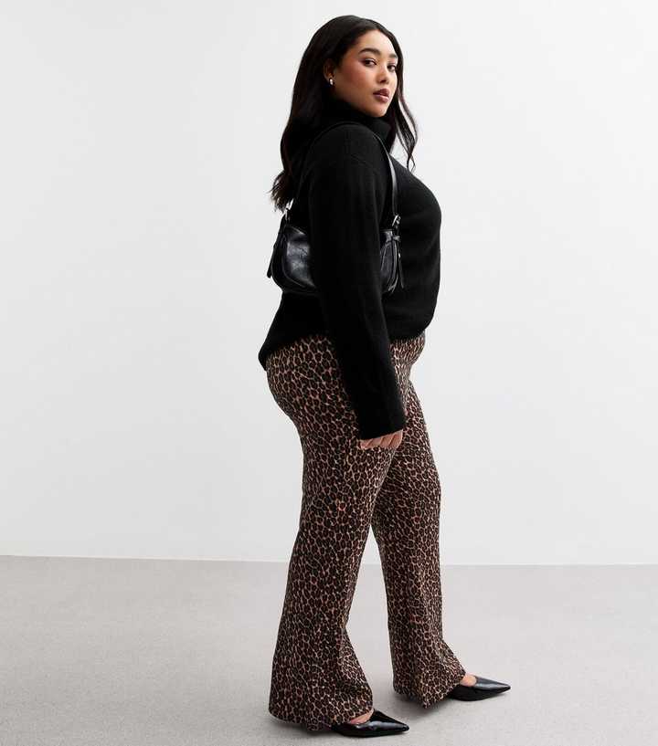 Curves Brown Leopard Print Kick Flare Leggings | New Look
