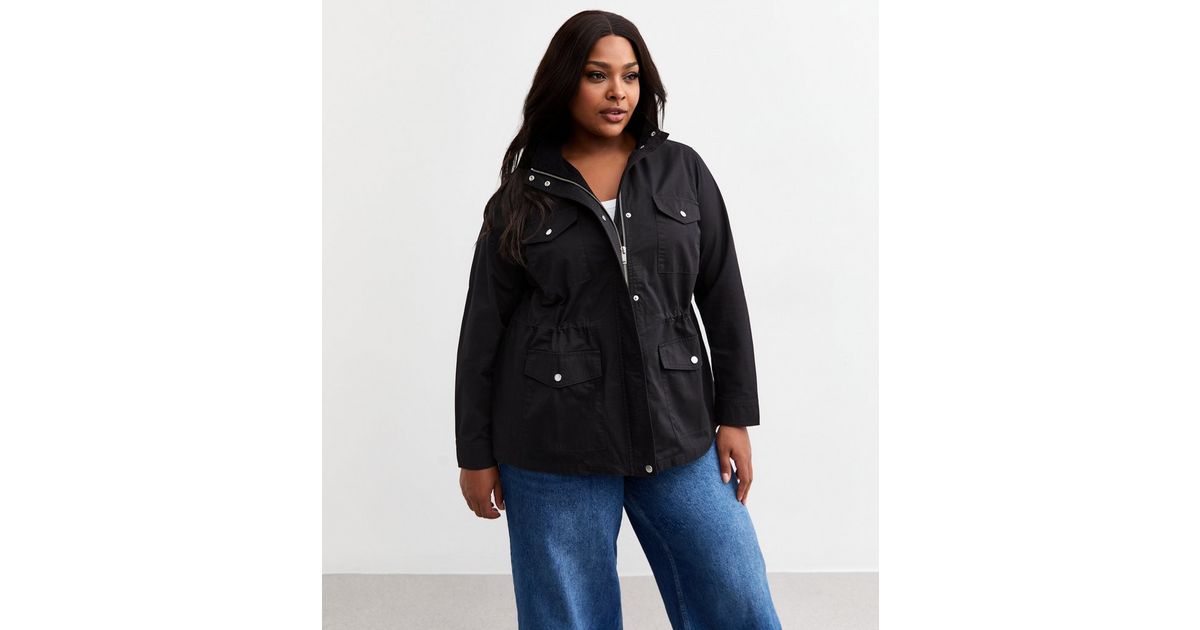 Curves Black Four Pocket Shacket | New Look