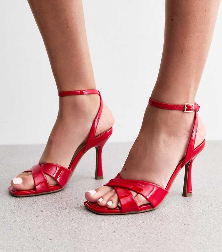 Red Faux Patent Heeled Sandals | New Look