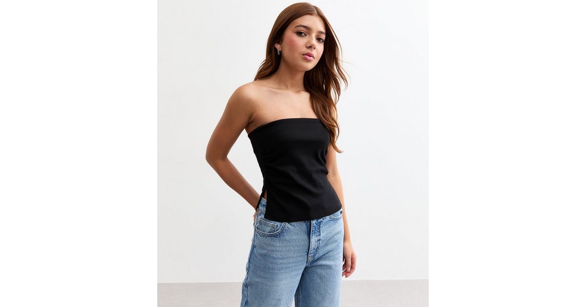 Girls Black Ruched Side Bandeau Top | New Look