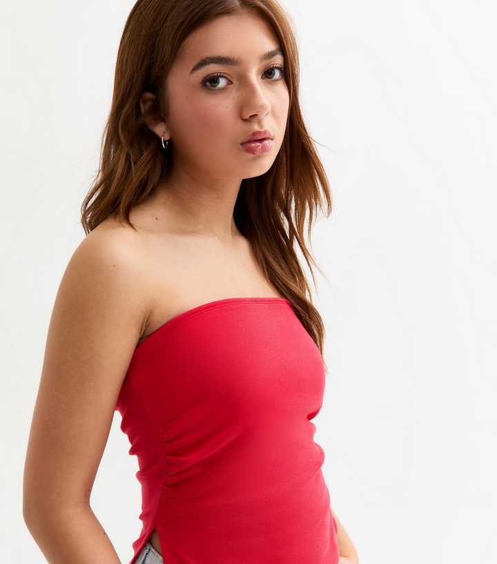 Girls Red Ruched Side Bandeau Top | New Look