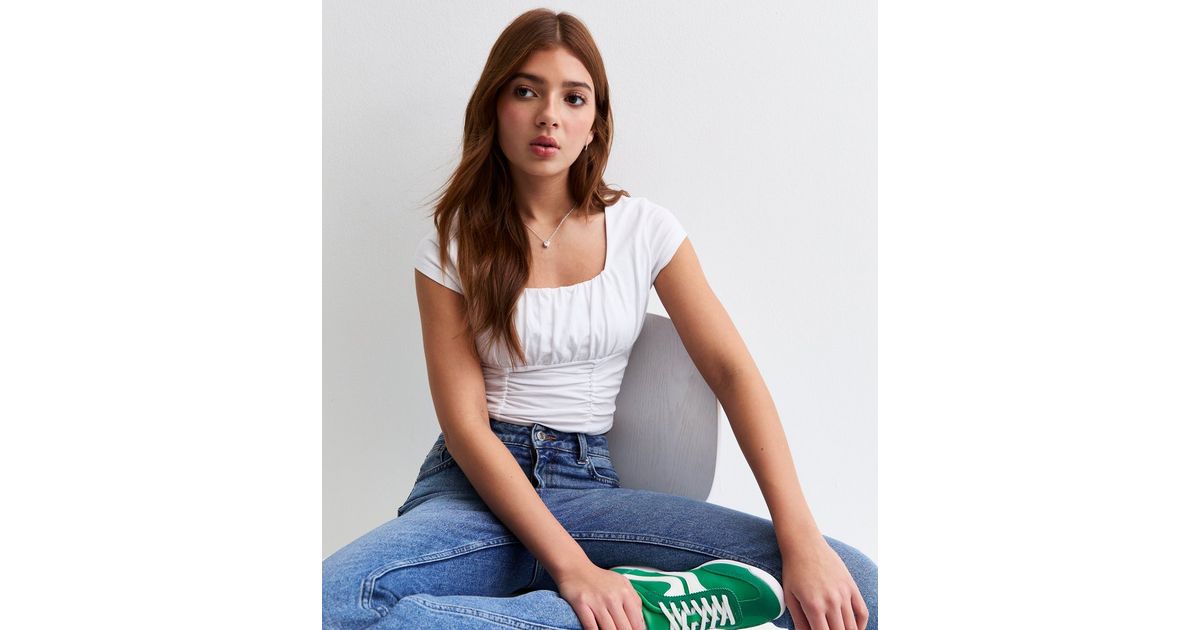 Girls White Ruched Cropped Top | New Look