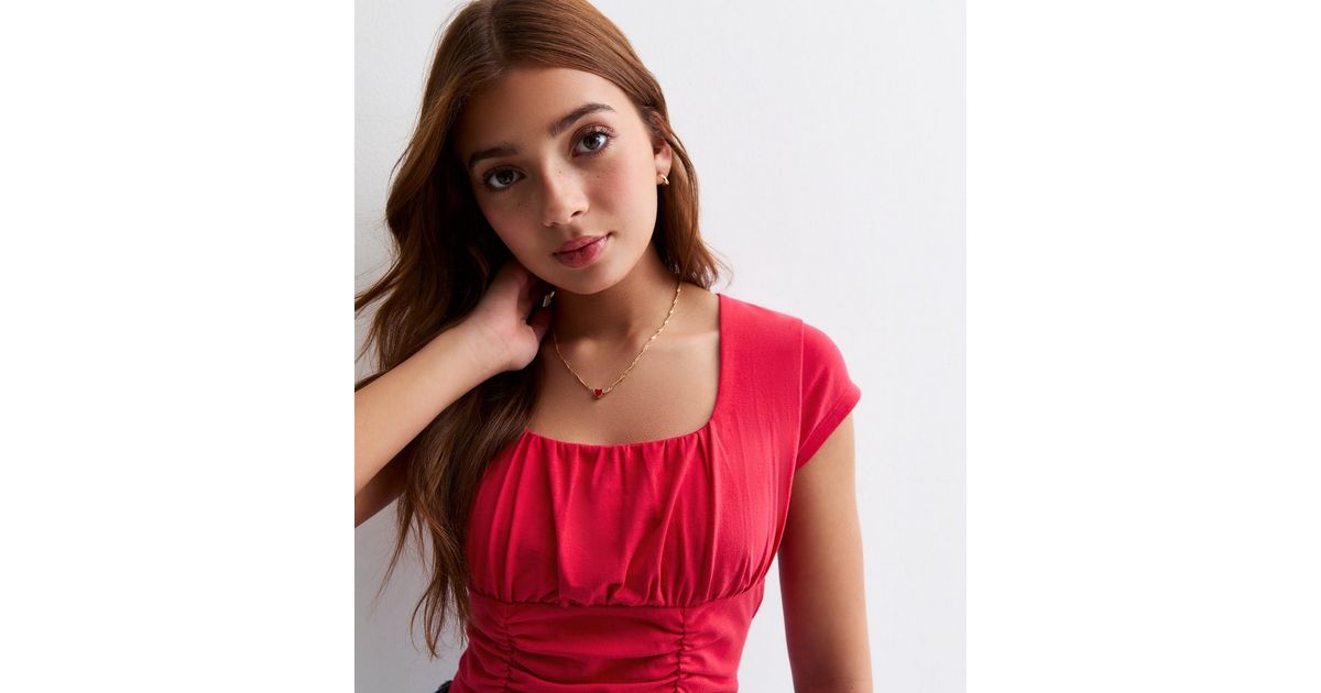 Girls Red Ruched Cropped Top | New Look