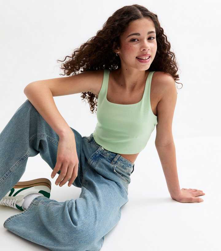 Girls Mint Green Square Neck Cropped Cami Top | New Look