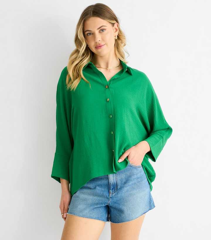 Gini London Green Oversized Blouse | New Look